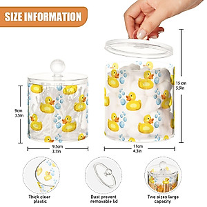 SPRIPORT Yellow Rubber Ducks 2 Pack Qtip Holder Dispenser for Bathroom Canister Storage Organization Clear Plastic Apothecary Jar Set with Lid Countertop Canister for Cotton Swab Ball Pads Hair Clips