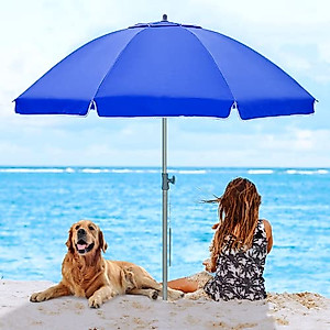 wikiwiki 7FT Beach Umbrella for Sand, Portable Sunshade Umbrella with Sand Anchor, Carry Bag, Push Button Tilt, Air Vents, SPF60+ Protection Sun Shelter for Sand and Outdoor Activities (Blue)