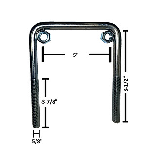 Zinc Plated Square U-Bolt 5/8" Thick x 5" ID x 8-1/2" Long w/Zinc Plated Nuts Farmer Bob's Parts S1070Z