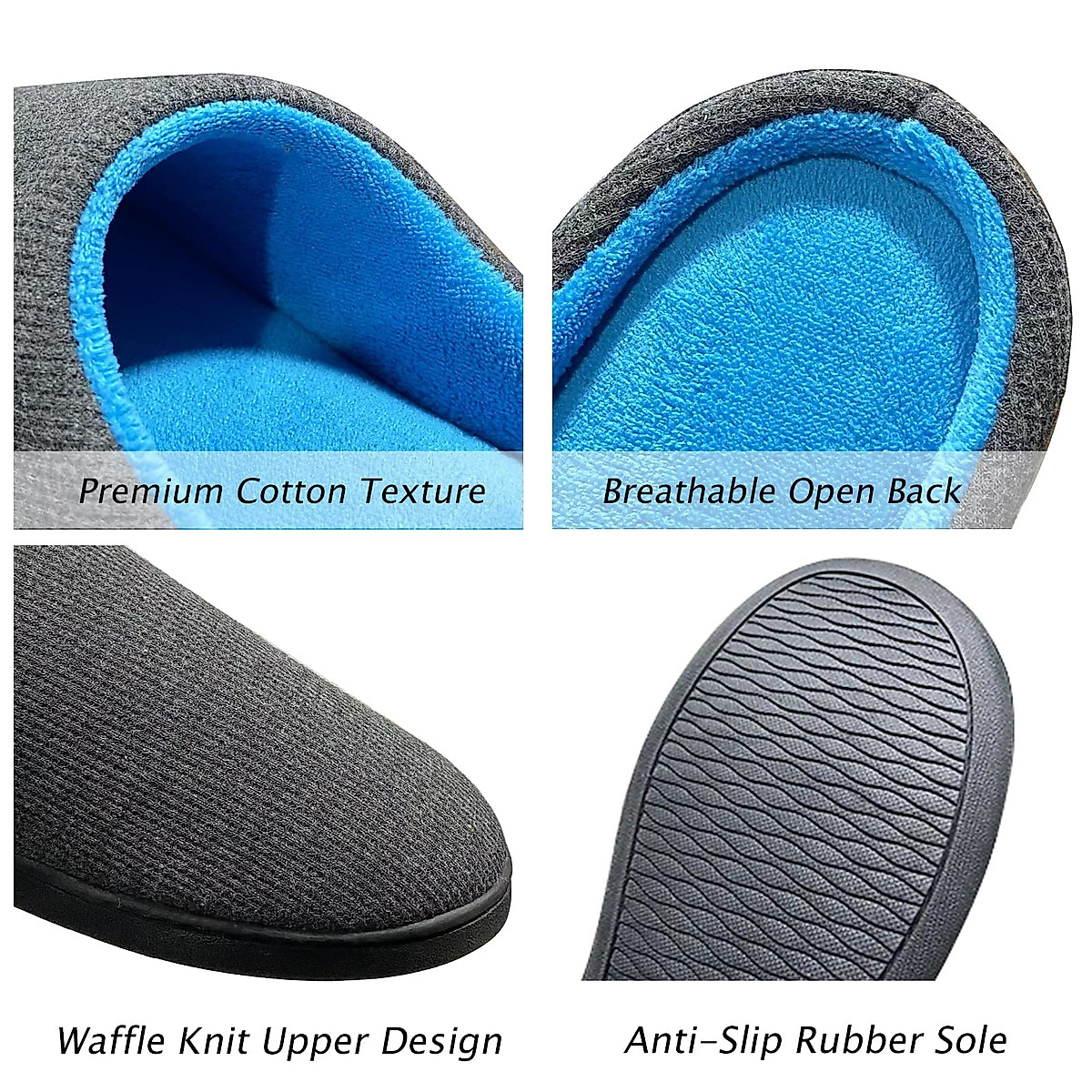 Mens Memory Foam Slippers, House Slippers for Men, Comfort House Shoes, Breathable Cotton-blend Texture Warm Soft Coral Fleece Lining Men's Slippers Indoor Outdoor