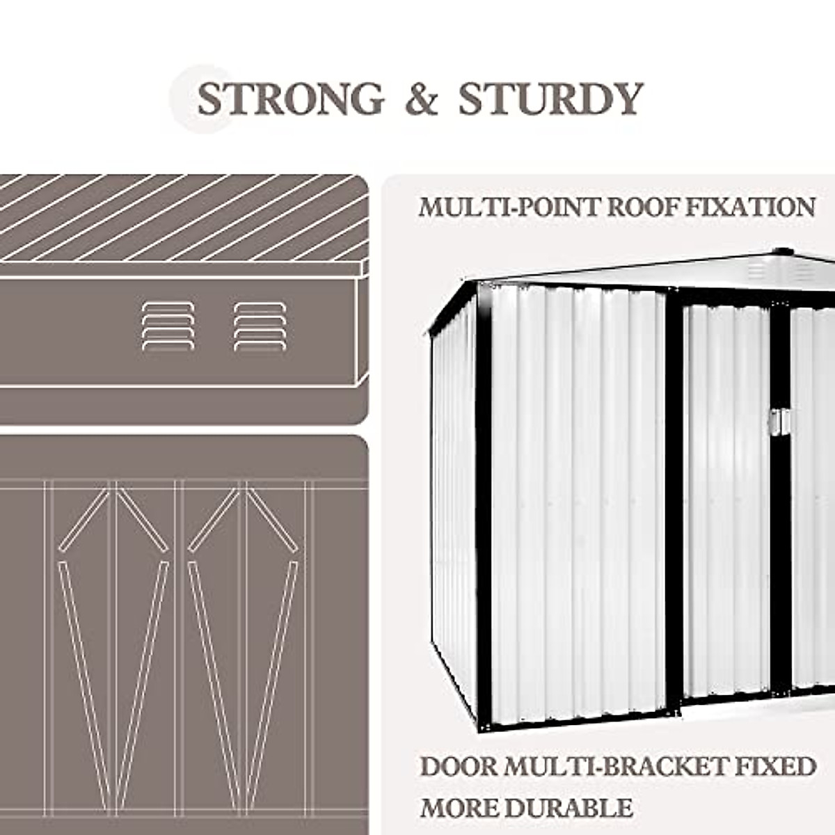 SOLAURA 8'x6' Outdoor Vented Storage Shed Garden Backyard Tool Steel Cabin (White)