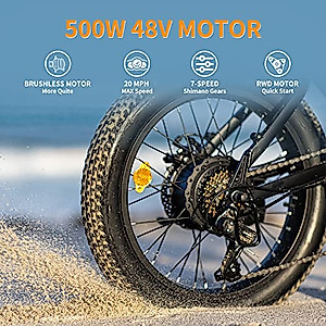 Jasion EB7 2.0 Electric Bike for Adults, 500W Motor 20MPH Max Speed, 48V 10AH Removable Battery, 20" Fat Tire Foldable Electric Bike with Dual Shock Absorber, and Shimano 7-Speed Electric Bicycles