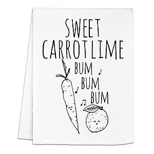 Funny Kitchen Towel, Sweet Carrot Lime, Flour Sack Dish Towel, Sweet Housewarming Gift, White