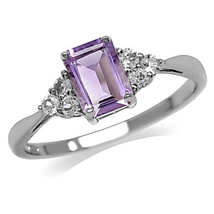 Silvershake 1.02ct. Natural Amethyst and White Cubic Zirconia 925 Sterling Silver Engagement Ring Size 8.5