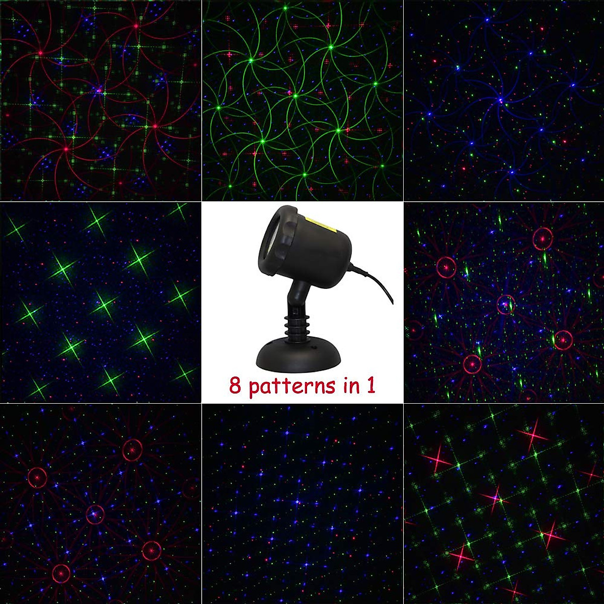Poeland 8 Patterns Garden Lights Moving Firefly Laser Christmas Projector for Home and Garden