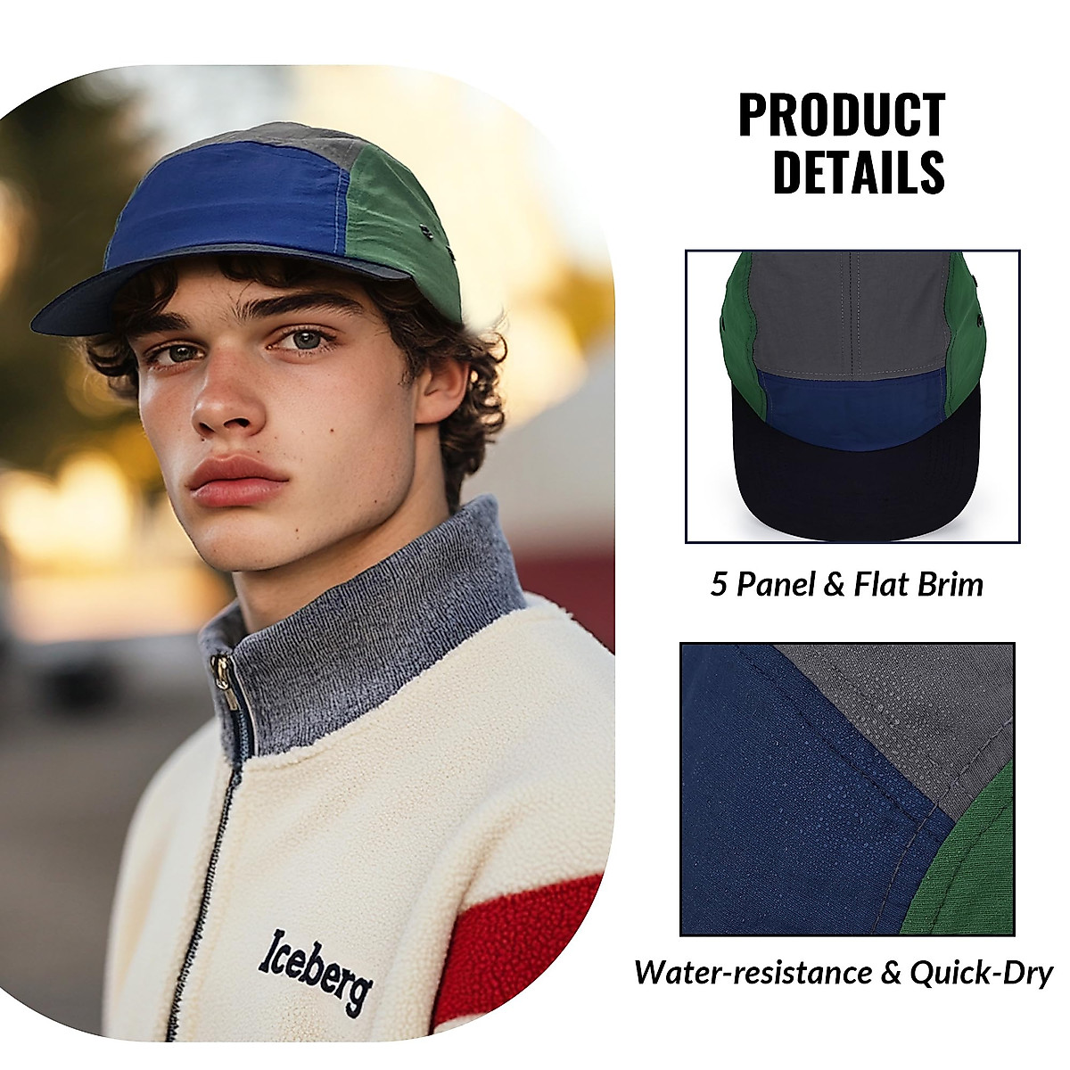 CLAPE 5 Panel Hat for Men, Curved Brim UPF50+ Sun Hats Quick Dry Outdoor Sports Running Hat Baseball Cap