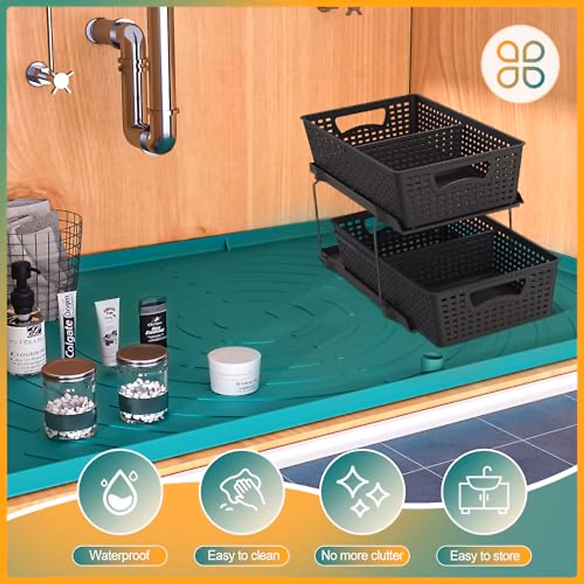 Sifxouped Under Sink Mat Waterproof Kitchen Sink Mats Sturdy Protectors 22"x34" for Bathroom Excellent Fit Easy to Clean (Green)