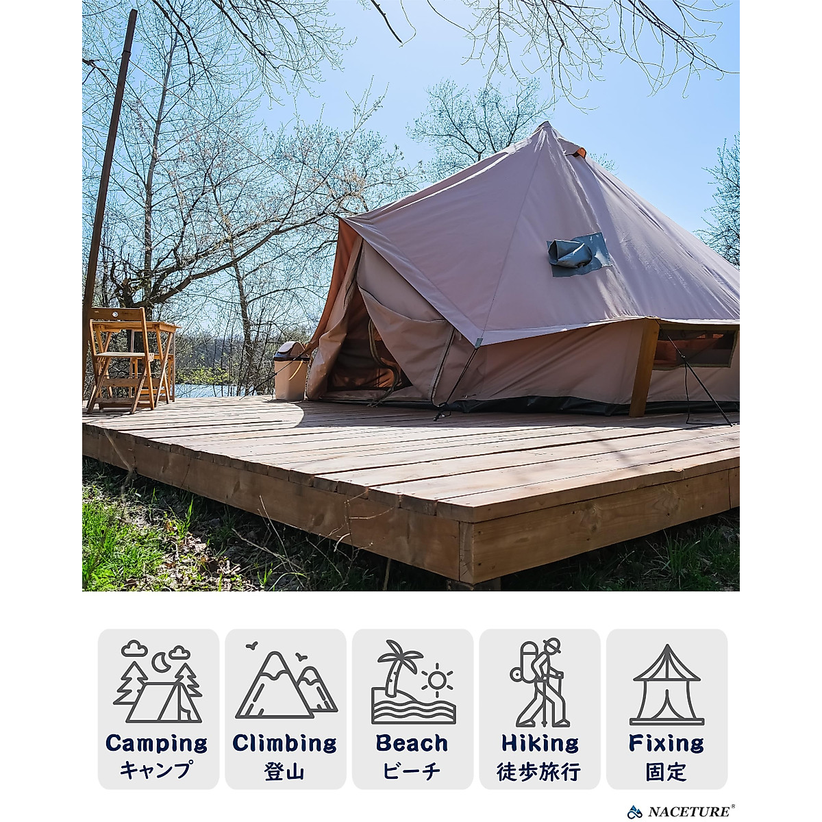 NACETURE Deck Anchors Pegs with Carabiners - Tie Down Anchor Rope Tensioner | Rope Tent Tie Down Stakes Clips, Canopy Tent Anchors Outdoor Camping Tent Accessories 10 Pack (Black)