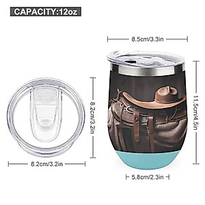 YKUDBN Stainless Steel Insulated Cup, Horse Saddle with A Cowboy Hat Wild Print 304 Stainless Steel, Smooth Round Rim Ideal for Office, Home, And Gift Giving