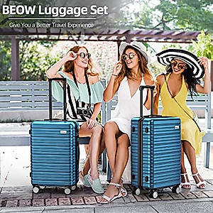 BEOW Luggage Sets Expandable Lightweight Suitcases with Wheels PC+ABS Durable Travel Luggage TSA Lock Navy Blue 4pcs