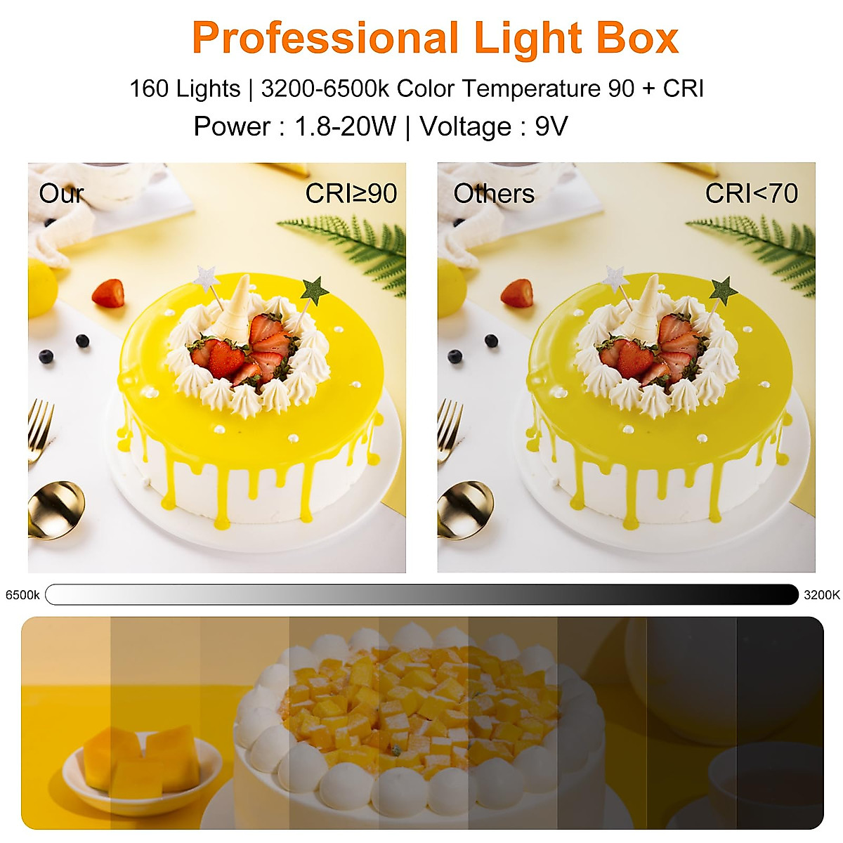 Portable Photo Studio Light Box, 15.8"x15.8"x15.8" Mini Photo Booth Light Box Photography, 3-Color Dimmable Folding Shooting Tent Kit with 160 LED Lights & 6 PVC Backdrops for Product Photography