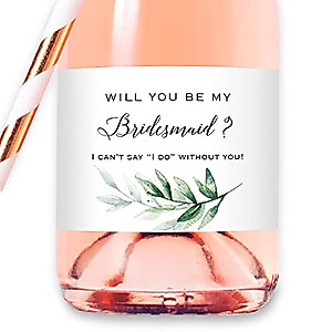 Set of 12 Greenery Bridesmaid Proposal Mini Champagne Bottle Labels, WATERPROOF Polyester Mini Wine Bottle Labels, Proposal Idea for Bridesmaids, Maid of Honor & Matron of Honor