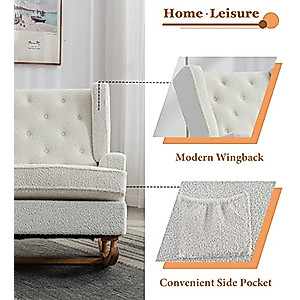 KINFFICT Upholstered Accent Rocking Chair, Mid Century Glider Rocker for Baby Nursery, Modern Wingback Armchair for Living Room, Bedroom, 300 LBS Weight Capacity, White