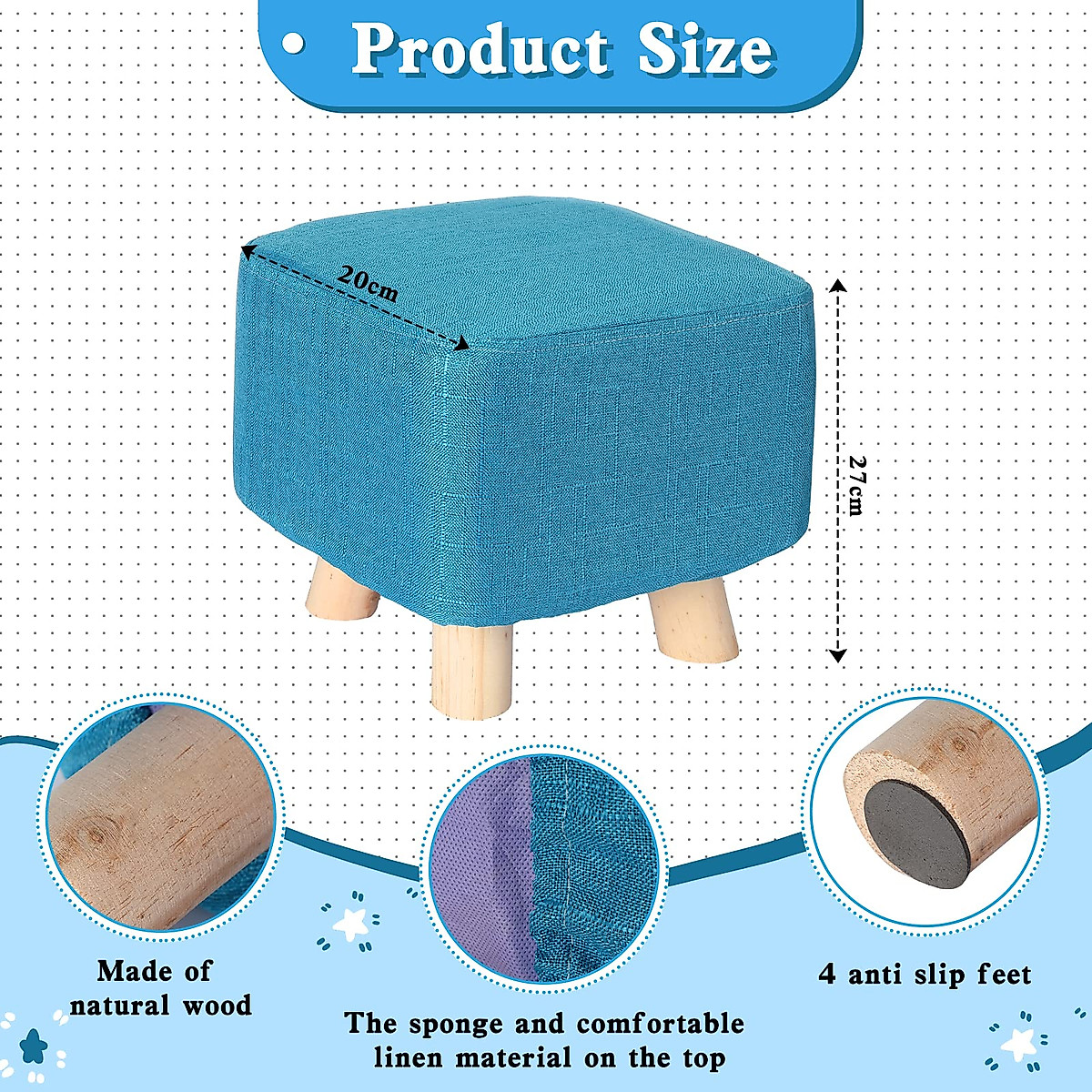 Sintuff 6 Pieces Solid Wood Stool Square Low Stool Shoe Stool Fabric Creative Small Square Stool for Kids and Adult Changing Stool Solid Wood Coffee Table Stool