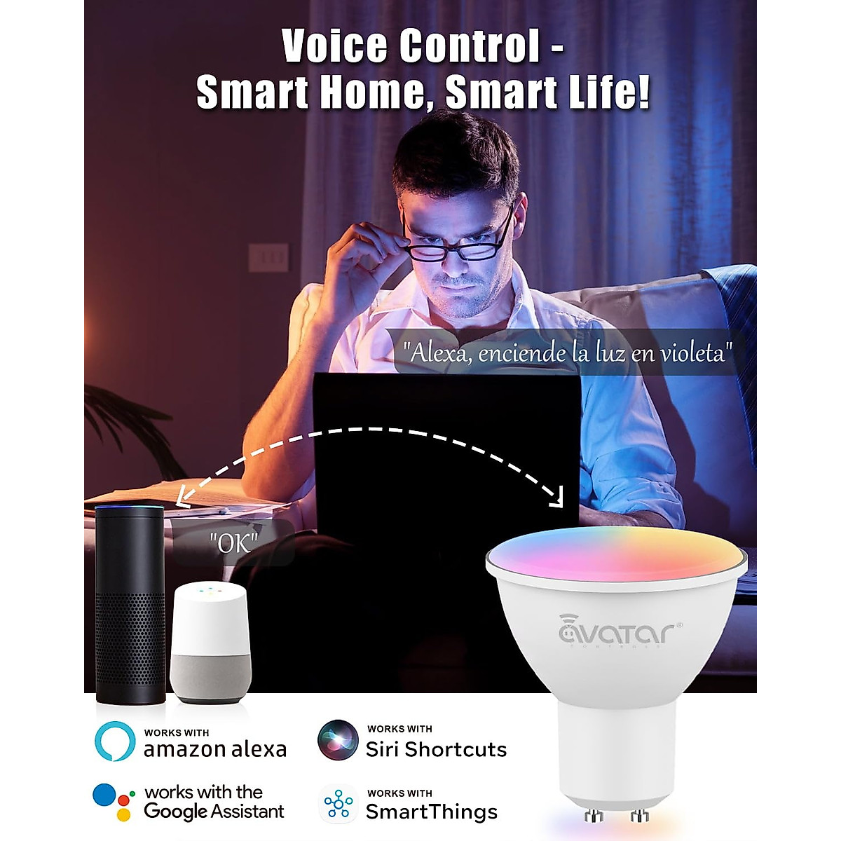 Avatar Controls 6 Pack GU10 WiFi Smart Bulbs, Alexa PAR16 LED Recessed Track Light Bulb 5W Color Changing Music Sync Timer Group Control 100°Beam Angle for Kitchen, Garages, Living Room, Bedroom