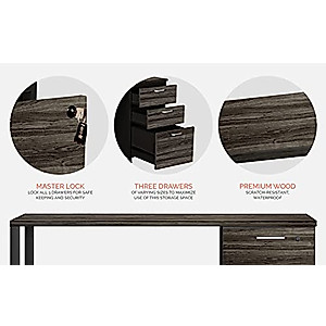 Modern Design Milano Office Computer Desk with 3 Locking Drawers, 48 Inch Grey and Black Wood Desk with Filing Drawer and Storage by Crafts and Comfort