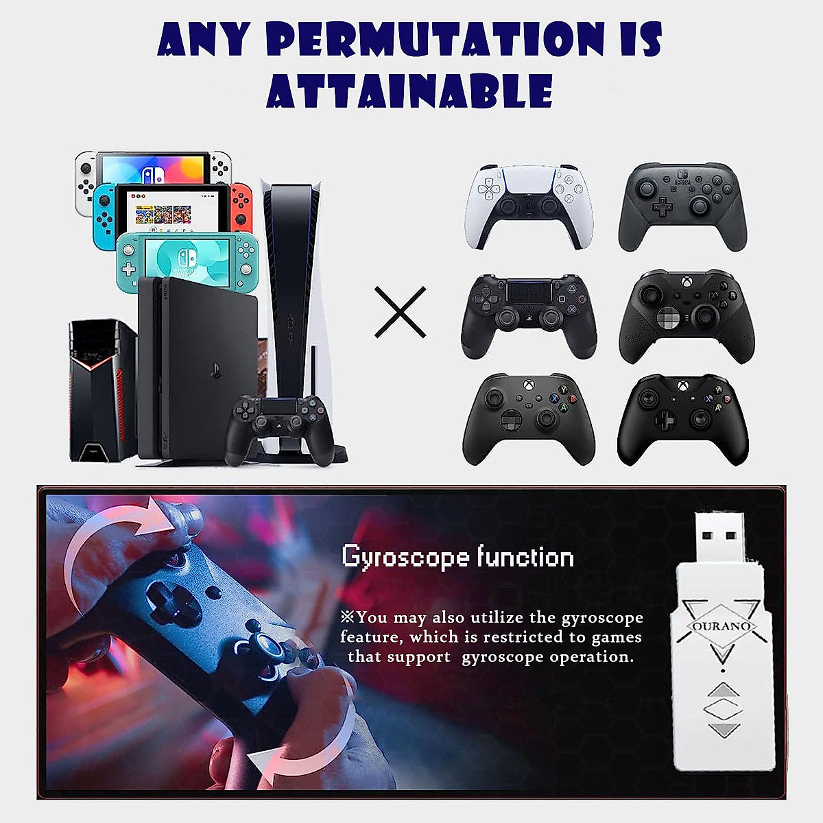 Ourano Xbox Wireless Adapter Compatible with PS4/ Xbox Series X/Xbox Series S/Xbox One/Elite Series 2/ Switch Pro Controller for PS4/Switch/Windows