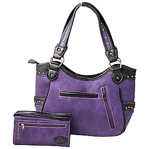 HW Collection Large Elephant Purse Women Embroidered Western Handbag and Wallet Set (Purple)