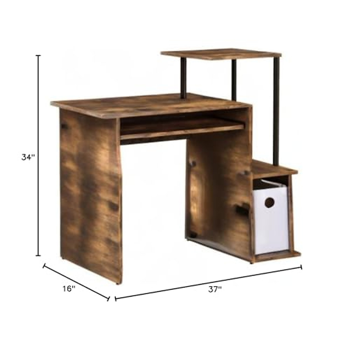 HABITRIO Computer Desk, Wooden Structure Home Office Table with Keyboard Tray and Storage Shelf and Compartment (Weathered Oak)