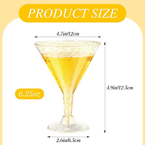 Sumind 100 Pcs Gold Glitter Martini Plastic Glasses 6.5 oz Disposable Cocktail Cups Stemmed Mini Margarita Glasses for Birthday Wedding Parties Wine Champagne Dessert Mousse Supply