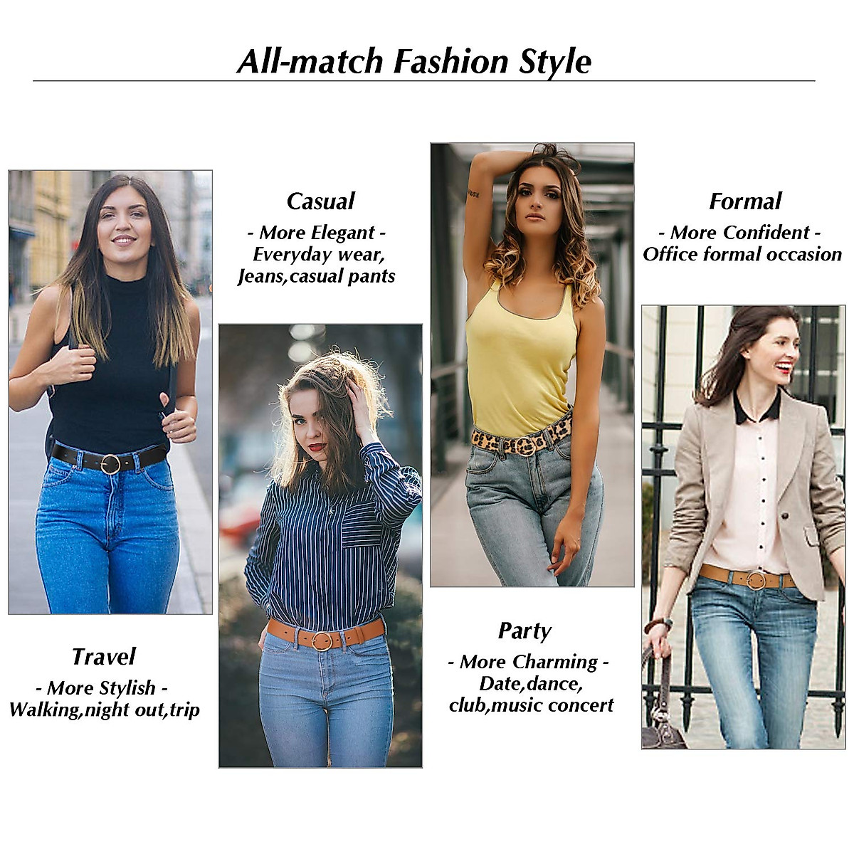 SUOSDEY Women Leather Belts,Plus Size Fashion Soft Faux Leather Jeans Belts with O-Ring Buckle,black