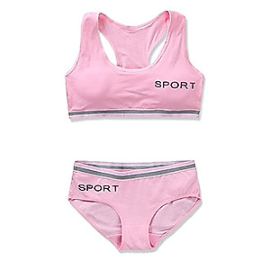 EUBUY Soft Cotton Elastic Breathable Training Bra and Underwear Set for Teen Girls 8-18 Years Old