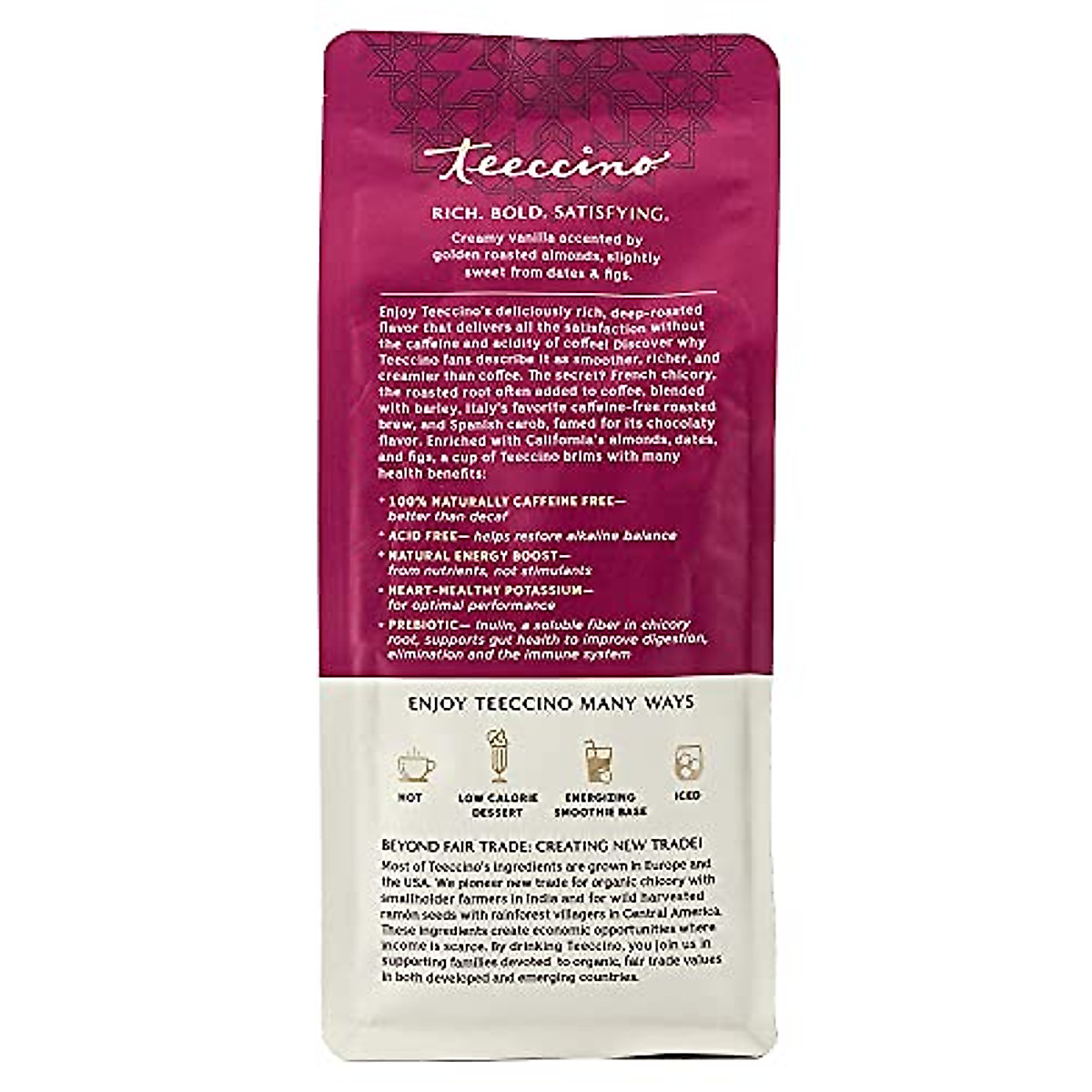 Teeccino Vanilla Nut Chicory Coffee Alternative - Ground Herbal Coffee That’s Prebiotic, Caffeine Free & Acid Free, Medium Roast, 11 Ounce