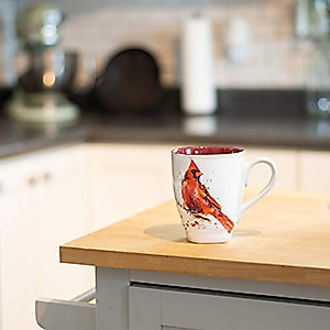 Dean Crouser Cardinal Watercolor Red On White 16 Ounce Glossy Stoneware Mug With Handle