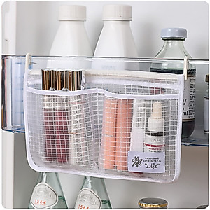 sherxibo Home Kitchen Organizer Mesh Bag (White) Refrigerator Inside Door Classification Storage Mesh Bag Refrigerator Hanging Storage Mesh Bag Kitchen Food Small Sundries Storage Mesh Bag 2 Pack