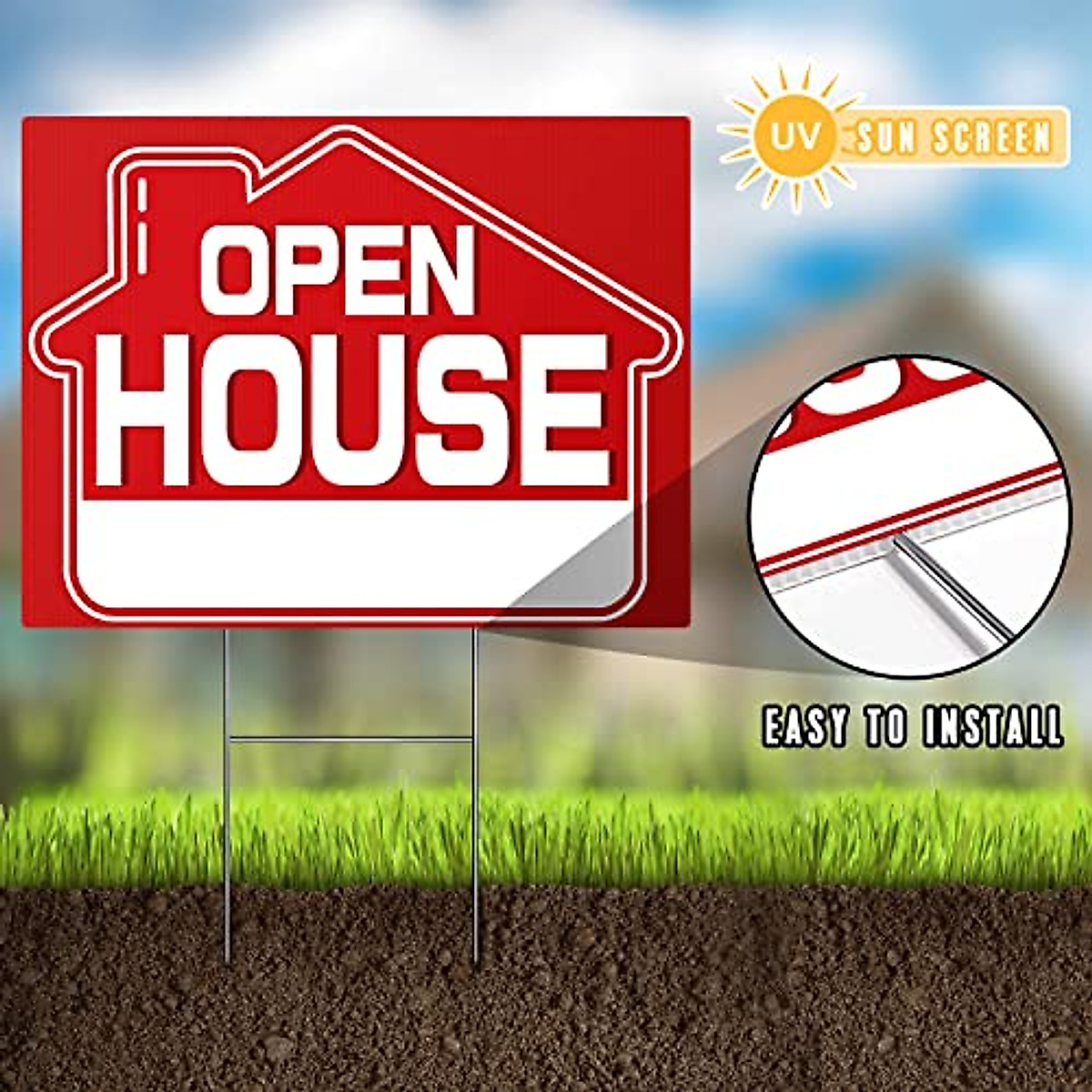 Open House Signs (5 Pack), 16" x 12" Double-Sided Yard Signs with Metal H Stakes，Open House Real Estate Signs, Property Sale Directional Arrows Signs,WEATHER-PROOF ((5 Pack))