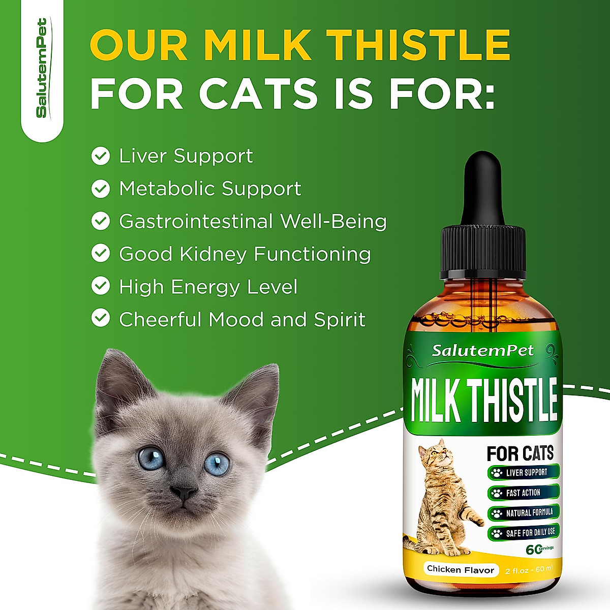 Сat Kidney Support | Milk Thistle for Cats | Kidney Support for Cats | Milk Thistle Cats | Cat Milk Thistle | Herbal Dietary Supplement | 2 Oz