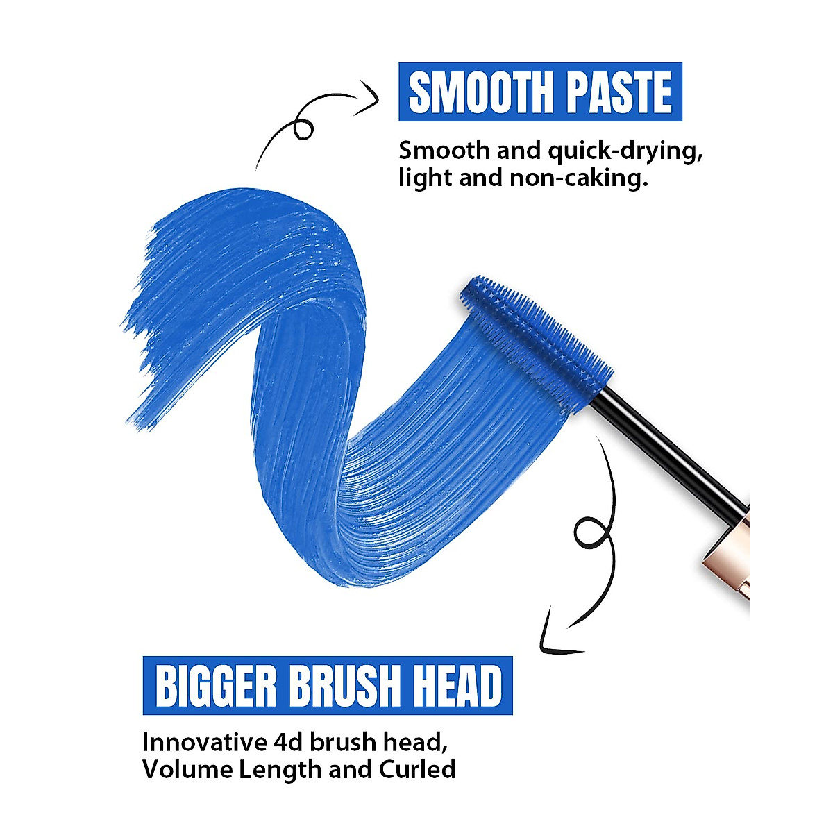 Naseny Waterproof Blue Mascara Volume And Length,5D Silk Fiber Lengthening Thickening,Clear Eyebrow Gel Keep Brows Stay In Place,Brow Freeze Goes a Long Way Creat Full Voluminous Party Eye Makeup