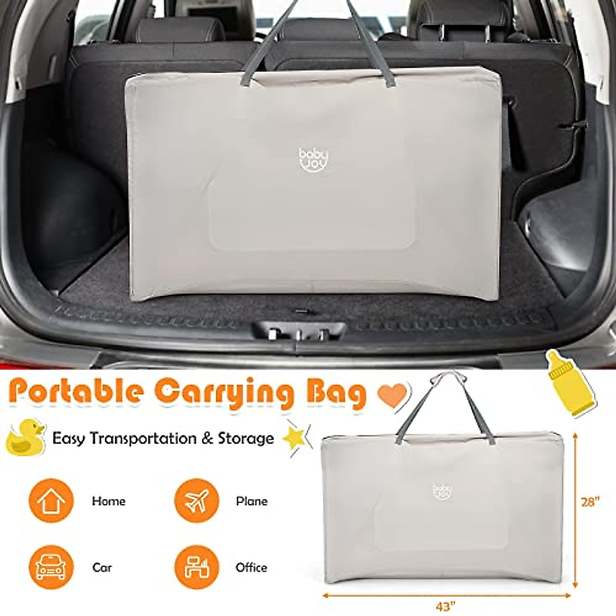 BABY JOY Baby Bassinet, Portable Bassinet Bedside Sleeper w/Mattress, Carrying Bag, Storage, Mesh, Built-in Wheel, Adjustable Height/Angle, Folding Crib for Newborn Infant, Bedside Bassinet, Beige