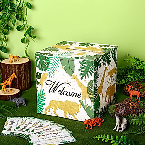 51 Pieces Safari Baby Shower Card Box Holder and Advice Cards Safari Diaper Raffle Cards Diaper Raffle Game Box Tickets for Safari Jungle Zoo Animals Themed Baby Shower Party Decorations Supplies