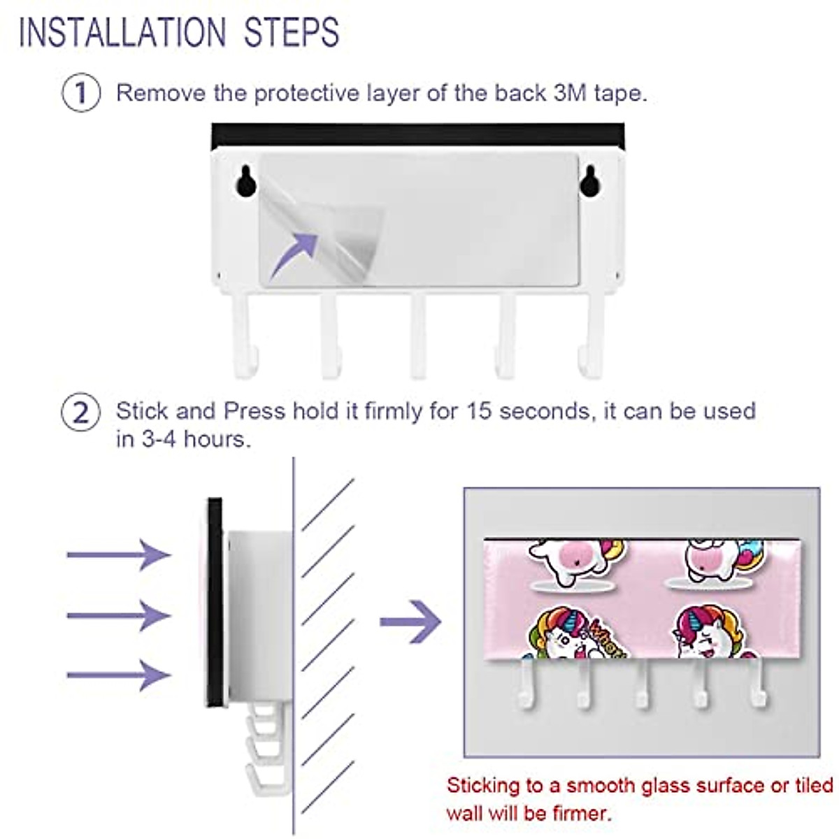 Cute Lovely Pink Unicorn Baby Rack Organizer with 5 Hooks Wall Bathroom Kitchen Shelf Rack Multifunctional Storage Shelf