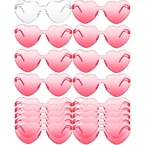 Dunzy 18 Pairs Rimless Heart Shaped Sunglasses Bachelorette Sunglasses Bride Bridesmaid Sunglasses for Women Party (Pink)