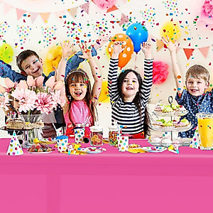 Magenta 3 Pack Premium Disposable Plastic Tablecloth For Parties 54 Inch x 108 Inch Rectangle Table Cover 6 to 9 Foot Tables for Birthdays Thanksgiving Weddings Christmas Anniversary Buffet Table