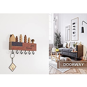 Seasonwind Key Holder Wall Mounted Key Hooks for Wall Decorative with 6 Hooks and 6 Ornaments, Wood Key Organizer Rack Hanger for Entryway, Front Door, Hallway, Office