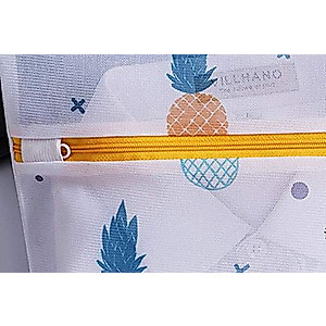 ChezMax Fine Mesh Printing Laundry Bags Set Durable Clothes Washing Bags with Zipper Lock for Laundry Blouse Bra Hosiery Stocking Underwear Lingerie 6PCS Yellow Pineapple