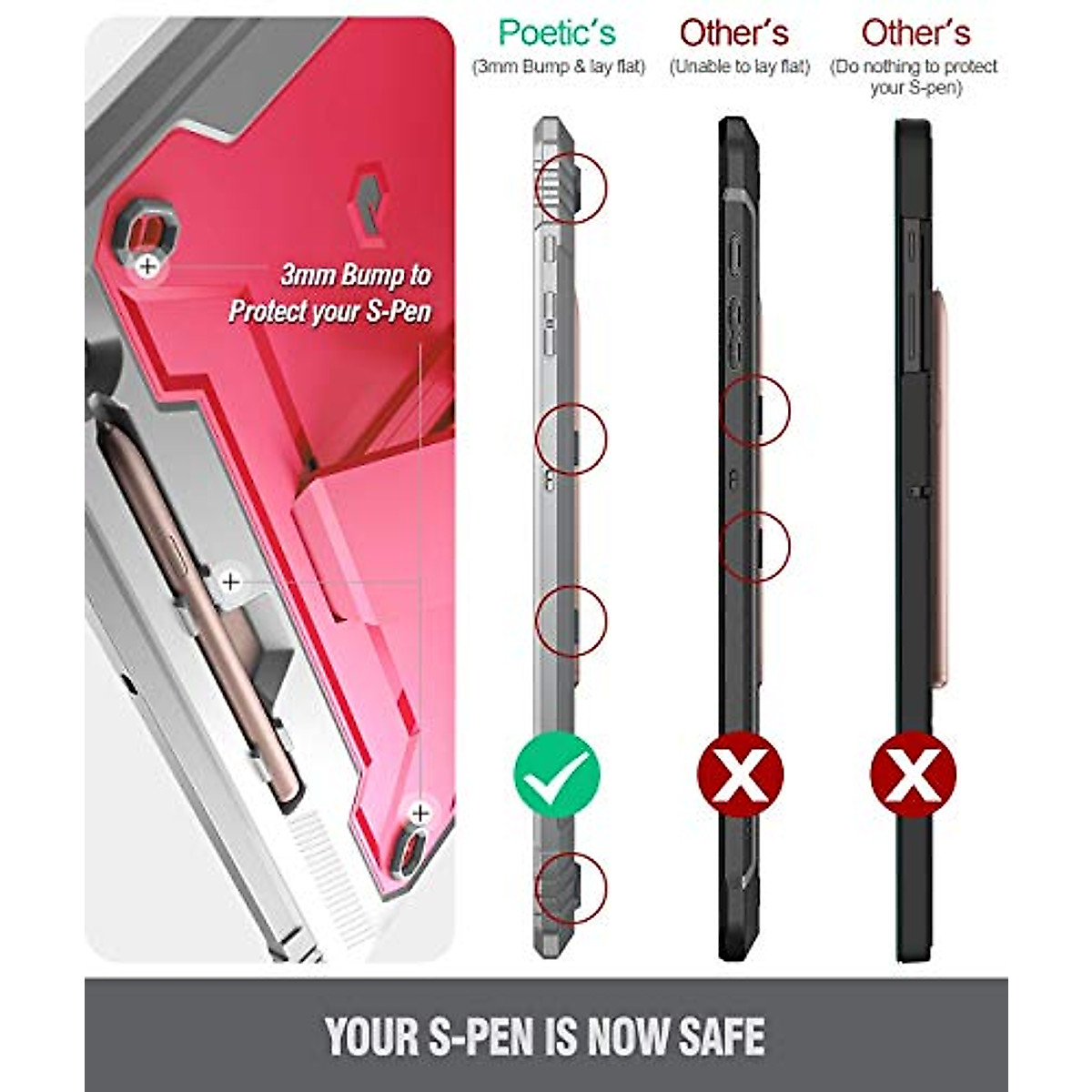 Poetic Revolution Case Designed for Galaxy Tab S7 Plus 2020 / S8 Plus 2022 12.4 inch, Full-Body Heavy Duty Case with S Pen Holder, Support S Pen Wireless Charging,Built-in-Screen Protector, Pink