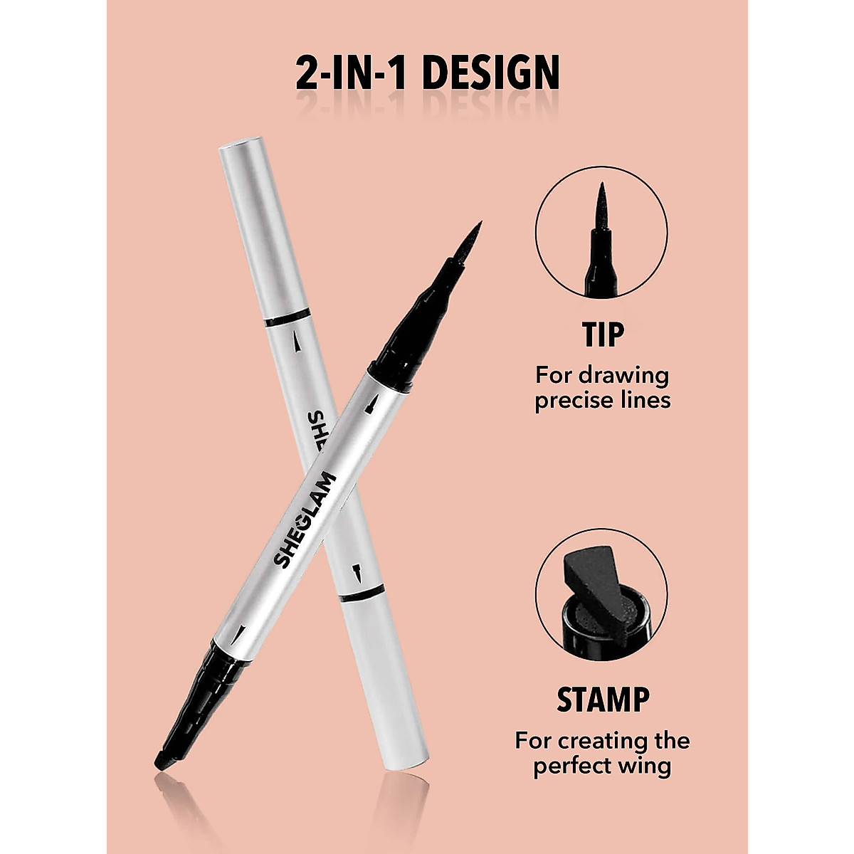 SHEGLAM Black Liquid Eyeliner Pen with Wing Stamp Long Lasting Waterproof Eye Liner Makeup