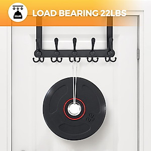 Ravinte Over The Door Hooks, 1 Pack Over The Door Hanger with 5 Coat Hooks for Hanging Clothes, Over The Door Towel Racks for Bathroom Heavy Duty, Black