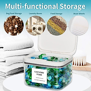 94oz / 5.8lb Laundry Pods Container, Laundry Powder Container with Push Up Lid, Laundry & Dishwasher Pods Holder Containers with Labels and Scoops for Laundry Room Organization and Storage Decor