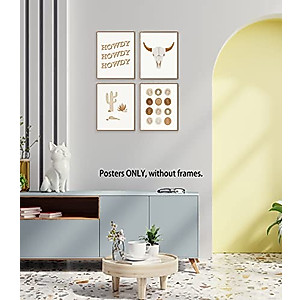 LiTiu Howdy bull Skull Cowboy Hat Cactus Boho Preppy Wall Art Poster Prints Decor, 8”x10”Set Of 4, Boho Preppy Artwork Girls Gifts for Women, Decor For Girls Room