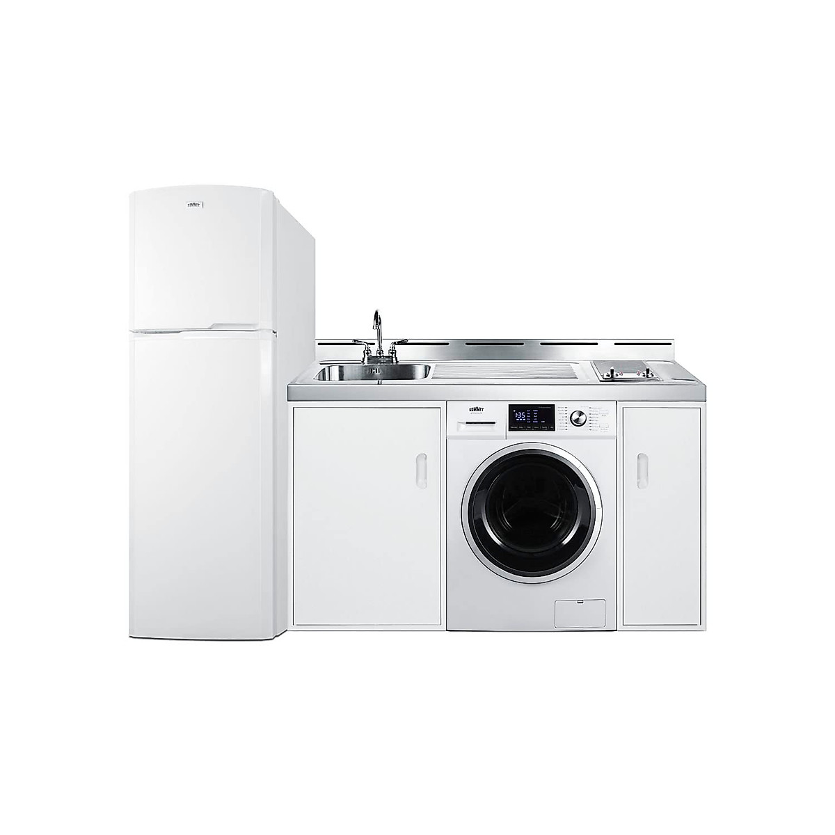 Summit Appliance ACKSPWD821G 83" Wide All-In-One Kitchenette with Washer/Dryer Combo; with a Full-sized Refrigerator-freezer; 2-Burner Cooktop; Non-vented 115V Washer/dryer Combo; and Sink