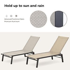 FHVIT Patio Chaise Lounge Set of 2 with 5 Adjustable Backrest, Foldable Aluminum Chaise Lounge Chair Recliner for Outdoor, Poolside, Sun Tanning