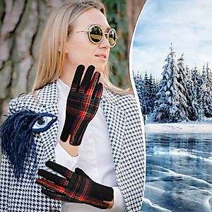 JenPen 4 Pairs Women Plaid Winter Gloves Touch Screen Plaid Pattern Gloves Tartan Fleece Thick Warm Mittens Women's Cold Weather Gloves, 4 Colors