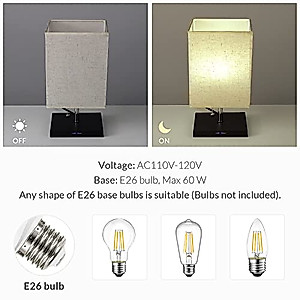 USB Bedside Table Lamp, Siljoy Minimalist Nightstand Lamp Small Lamp Modern Desk Lamp with 2 Double USB Fast Charging Port and Square Fabric Linen Lamp Shade, for Bedrooms Study Living Room, M