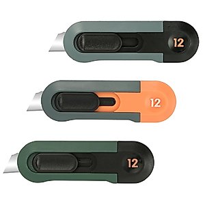 3pcs Utility Knife Box Cutter Mini Box Cutters Sharp Box Cutter Retractable for Office and Home Use（black、greener、orange）
