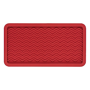 HomeBee Silicone Kitchen Bath Vanity Organizer Tray, Non-Slip Multipurpose Sink Caddy | Dish Sponge, Brush, Soap Dispenser Bottle Holder | Dishwasher Safe Rubber Counter Mat (10 x 5.25 Inch – Red)